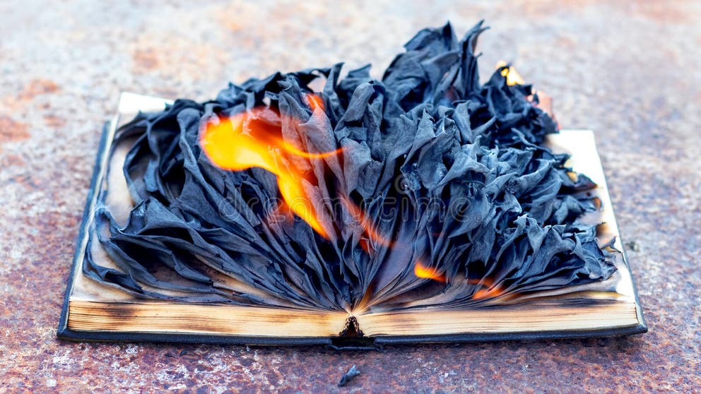 Charred Pages of an Open Book, a Book on Fire Stock Photo - Image of ...