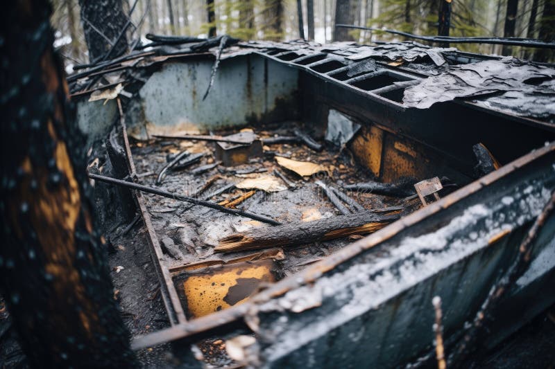 Charred Remains of a Forest Cabin Stock Image - Image of structure ...
