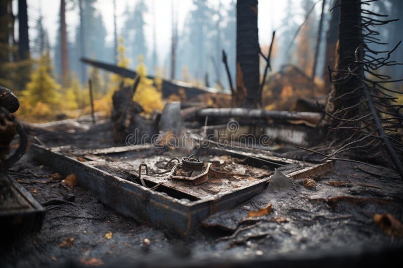 Charred Remains of a Forest Cabin Stock Photo - Image of devastation ...