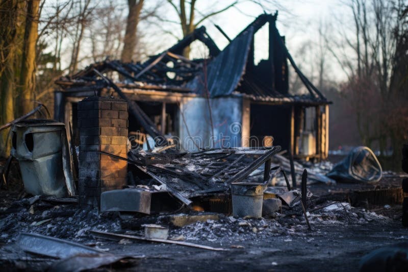 Charred Remains of a House Due To Fire Stock Image - Image of structure ...