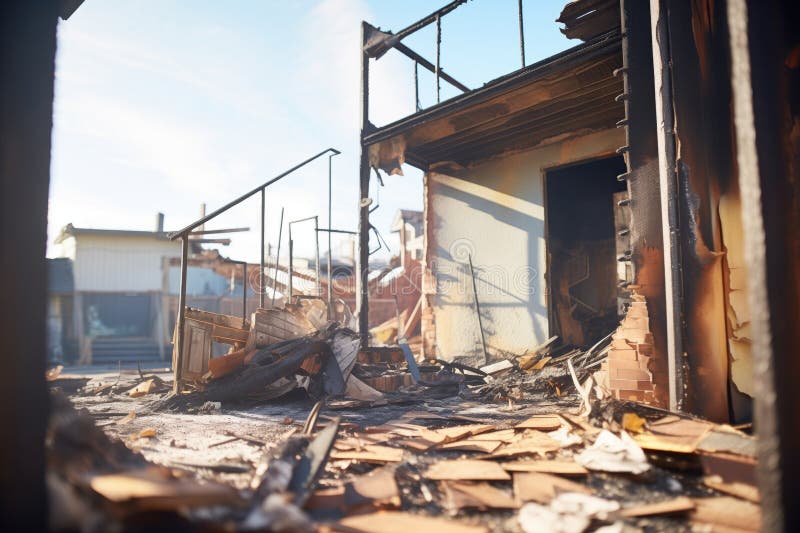 Charred Remains of a House Postextinguishment in Daylight Stock Photo ...