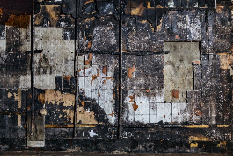 Charred Tiled Wall Concrete Background Stock Photo - Image of grunge ...