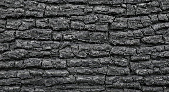 Charred Tree Bark Texture with a Deep Black Surface and Subtle Gray Ash ...