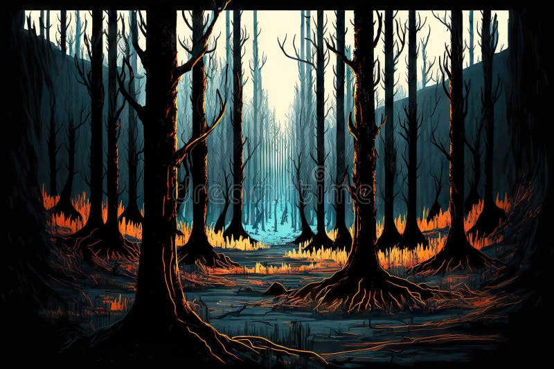 Charred Tree Trunks after Disaster in Form of Forest Wildfire Stock ...