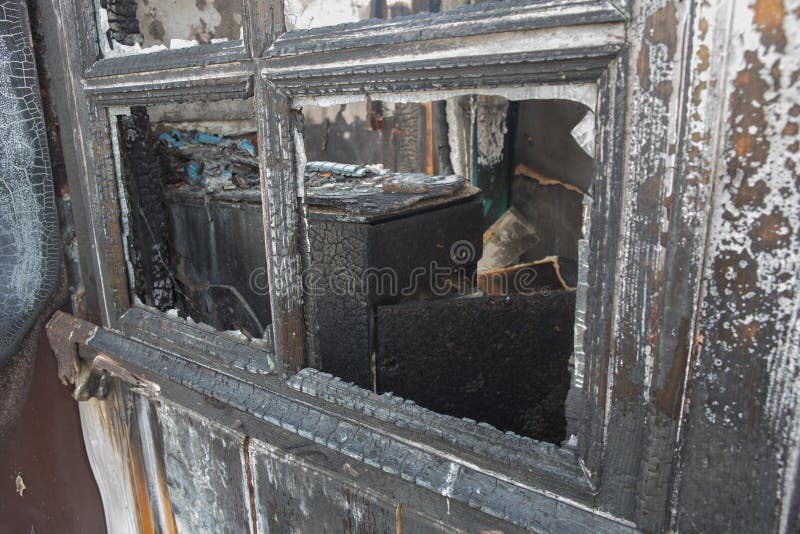 Charred Window of a Burnt House Stock Image - Image of extinguisher ...