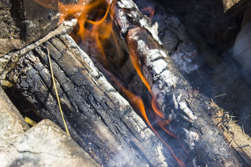 Charred Wood in the Fire is Burning Stock Photo - Image of fireplace ...