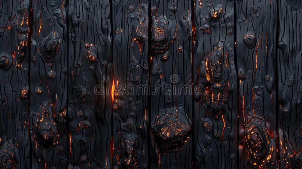 Charred Wood Texture Featuring Glowing Embers for a Dramatic Effect. Ai ...