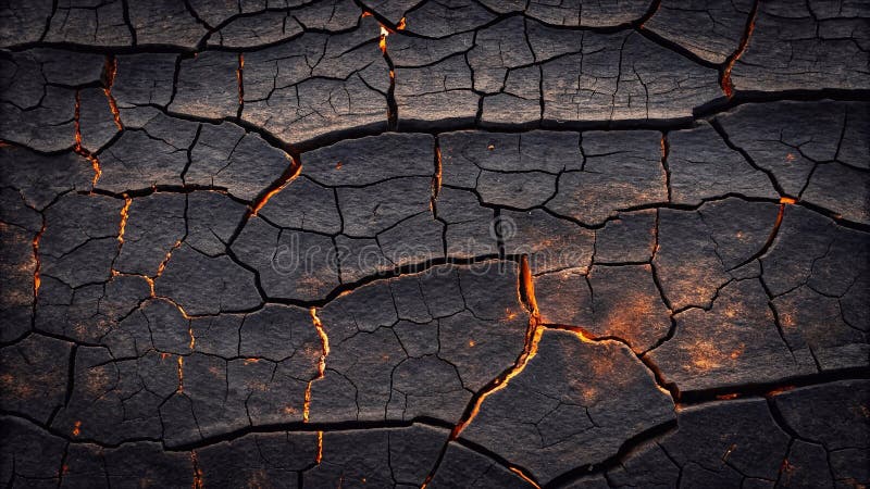 Charred Wood Texture with Glowing Cracks and Fiery Accents on a Dark ...