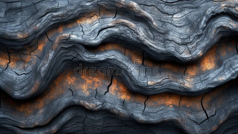 Charred Wood Texture with Golden Glow - Abstract Contrast Stock Photo ...