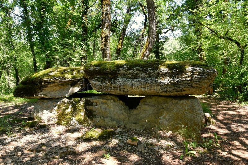 The Dolmen of Bois Del Rey Near the Village of Martiel in Aveyron Stock ...