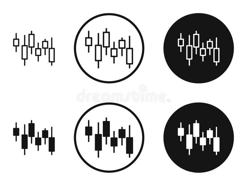 Chart Candlestick Vector Icon Set in Black and White Outlines Stock ...