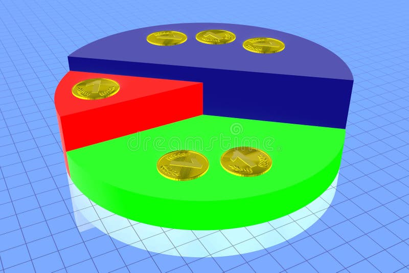 Colorful Pie Chart, Coins - 3D Illustration Stock Illustration ...