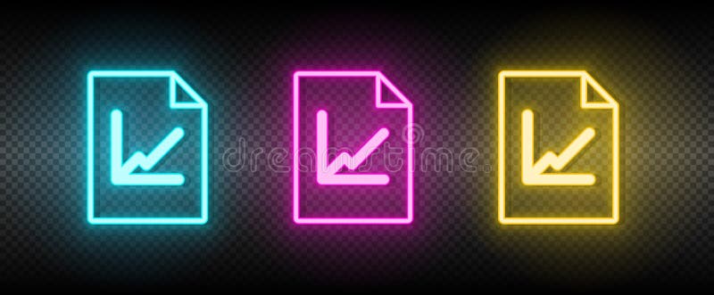 Chart, Data, File Neon Vector Icon. Illustration Neon Blue, Yellow, Red ...