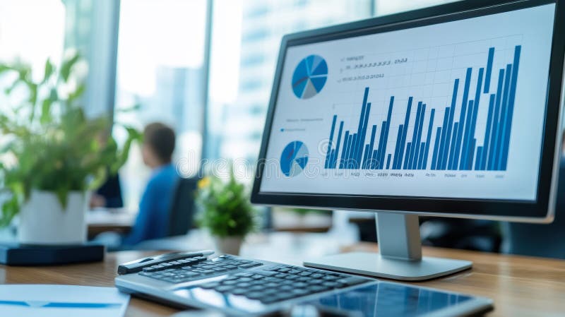 Chart on Desktop Monitor Computer for Data Analysis in Business Meeting ...