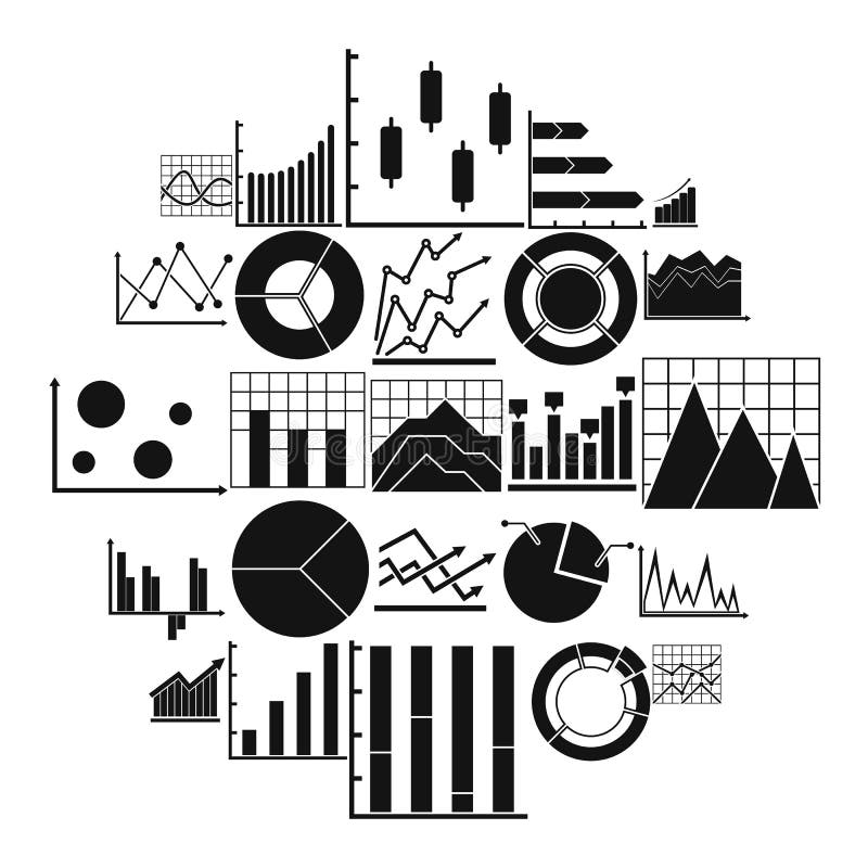 Chart Diagram Icon Set, Simple Style Stock Vector - Illustration of ...