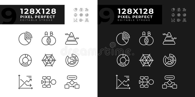 Chart and Diagram Linear Icons Set for Dark, Light Mode Stock Vector ...