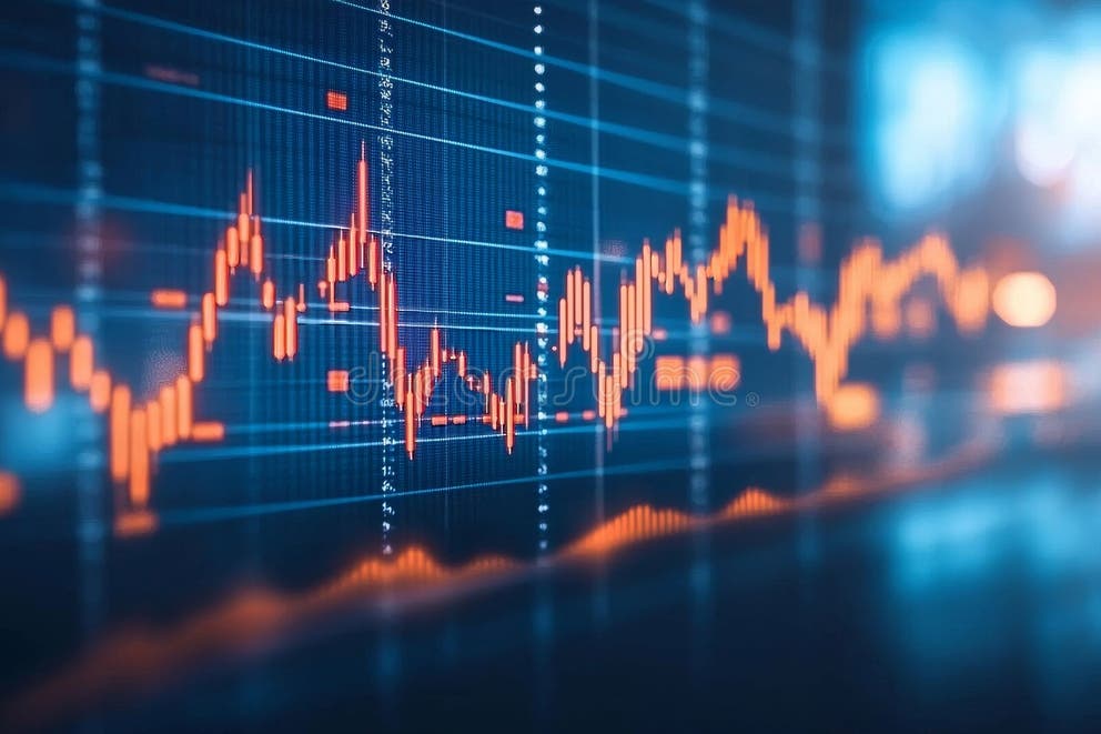 Chart of a Forex Trading with Candlesticks on a Digital Blue Background ...