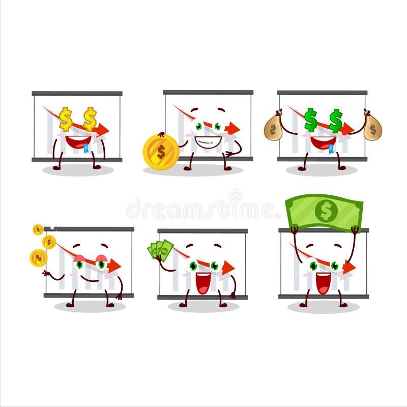 Chart Going Down Cartoon Character with Cute Emoticon Bring Money Stock ...