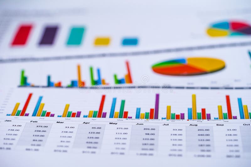 Paper Financial Graphs and Charts with Calculator, Magnifying Glass and ...