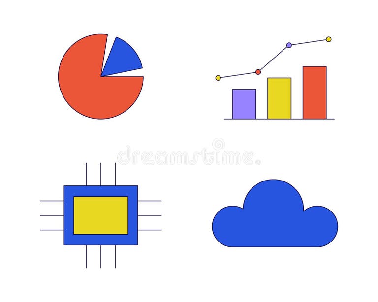 Chart Graph Technology 2D Linear Cartoon Objects Set Stock Illustration ...
