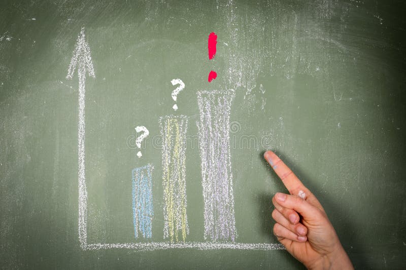 Chart on Green Chalk Board. Woman Points with Finger Stock Photo ...