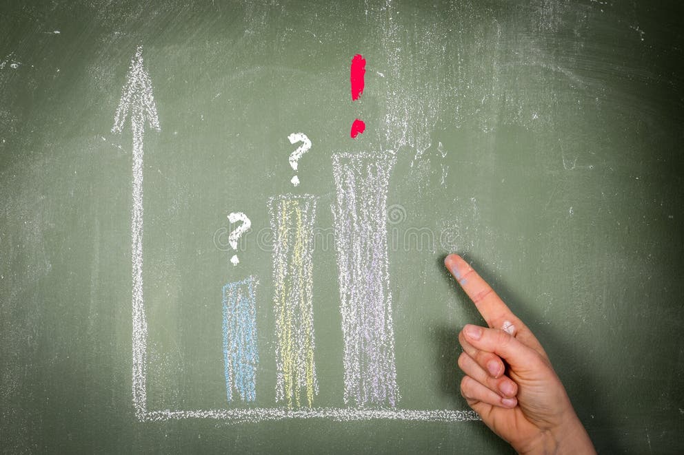 Chart on Green Chalk Board. Woman Points with Finger Stock Photo ...