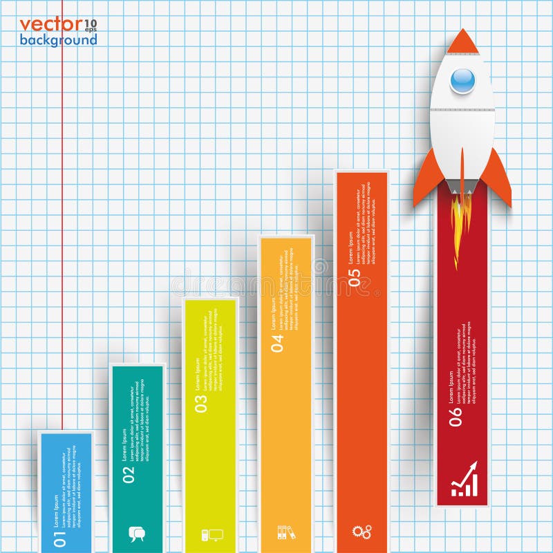 Chart Growth Colored Bars Rocket Checked Paper Stock Vector ...