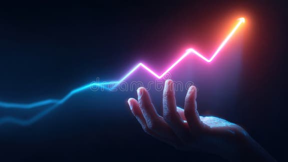 Chart Hand Supporting Neon Analytics for Financial Growth Success Stock ...