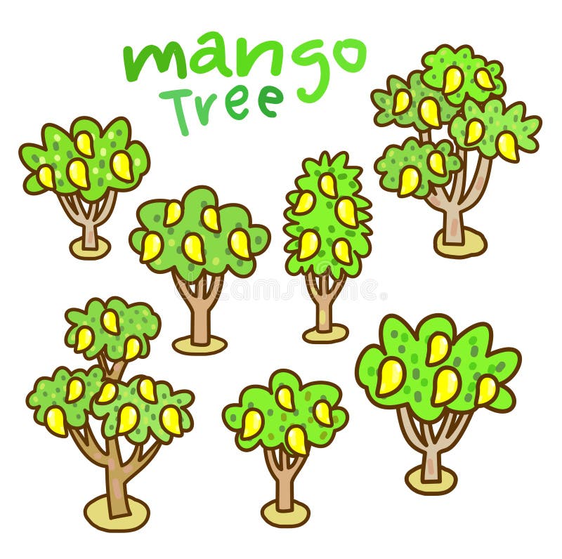 Set Mango Tree on Background. Stock Illustration - Illustration of ...
