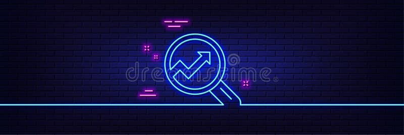 Chart Line Icon. Report Graph Sign in Magnifier. Neon Light Glow Effect ...