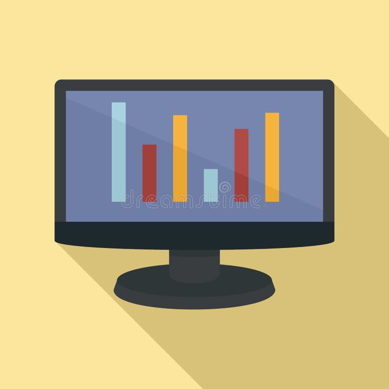 Chart on Monitor Icon, Flat Style Stock Vector - Illustration of black ...