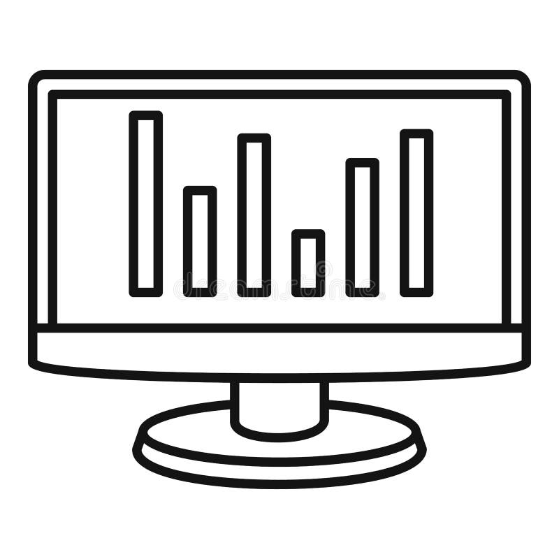 Computer Monitor With Graph Chart Outline Icon Stock Vector ...