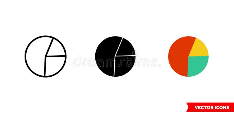 Chart Pie Icon of 3 Types Color, Black and White, Outline. Isolated ...