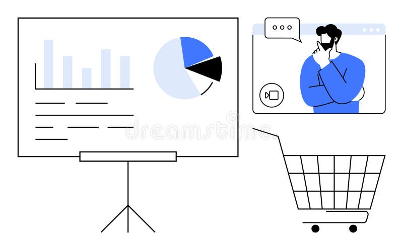 E-commerce Strategy Presentation with Videoconference and Shopping Cart ...