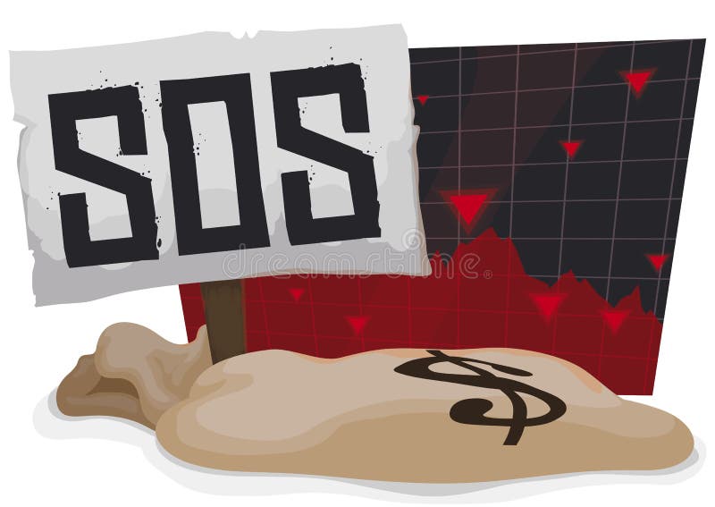 Chart, Sign and Empty Money Bag Asking for Economic Help, Vector ...