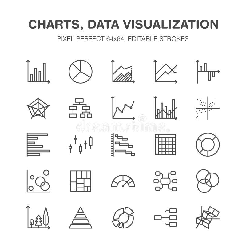 Chart Types Flat Line Icons. Linear Graph, Column, Pie Diagram ... Chart Types Flat Line Icons. Linear Graph, Column, Pie Diagram ...