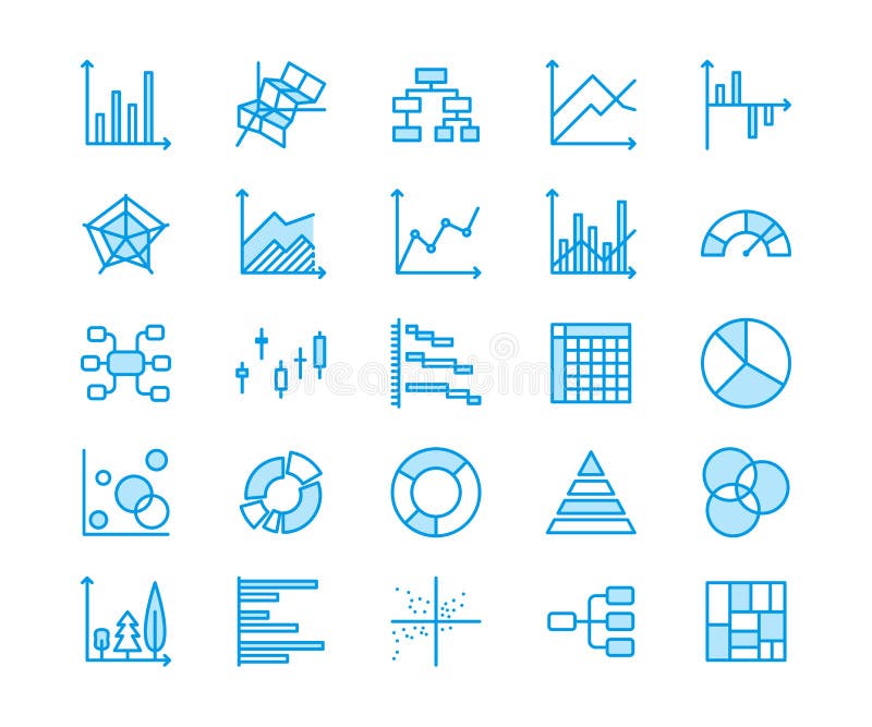 Chart Types Flat Line Icons. Linear Graph, Column, Pie Donut Diagram ... Chart Types Flat Line Icons. Linear Graph, Column, Pie Donut Diagram ...