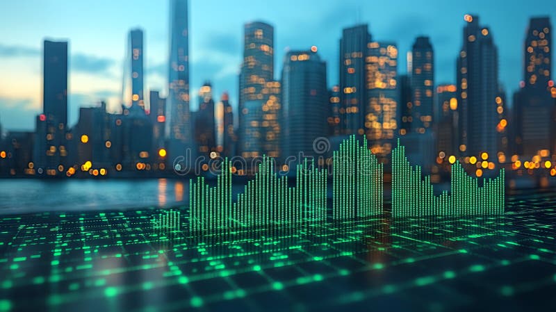 Chart Visualization with Skyscrapers and City Skyline in the Background ...