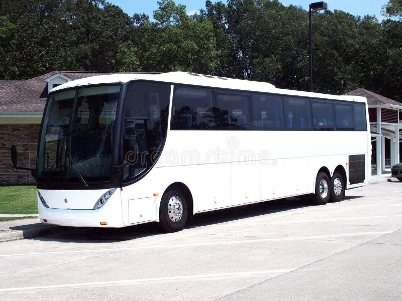 White Charter Bus at Roadside Parking Area Stock Image - Image of tours ...