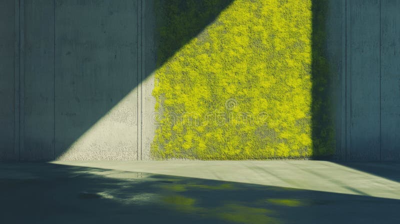Chartreuse Moss Texture on Wet Concrete Surface Illuminated by Light for Interior Design ...