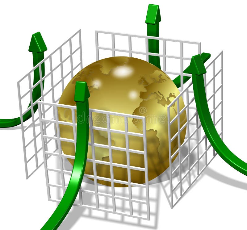 Charts and Arrows Around Earth Globe Stock Illustration - Illustration ...