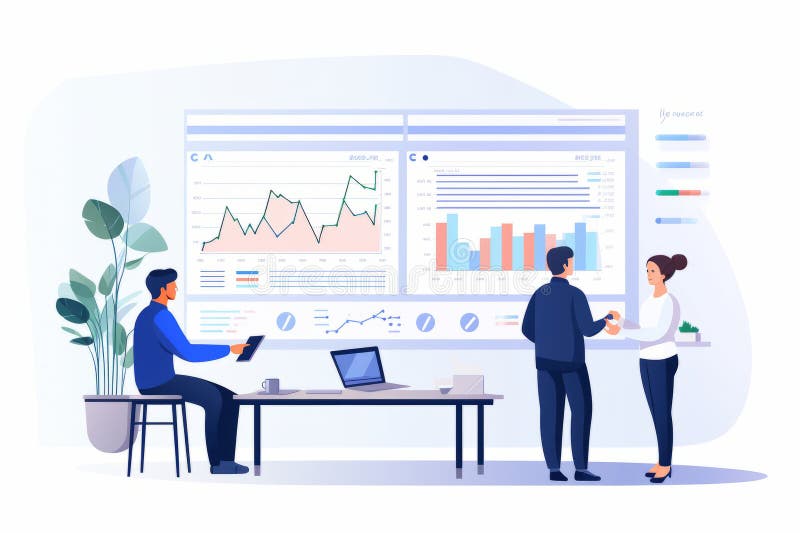 Charts on Big Display Team Analyzing Illustration.. AI Generated Stock ...