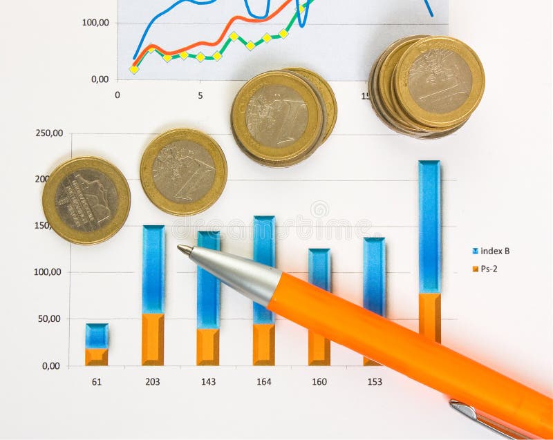 Charts and coins stock photo. Image of money, growth - 16598100