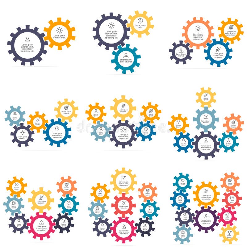 Charts, Diagrams with 2 - 10 Gears. Stock Vector - Illustration of five ...
