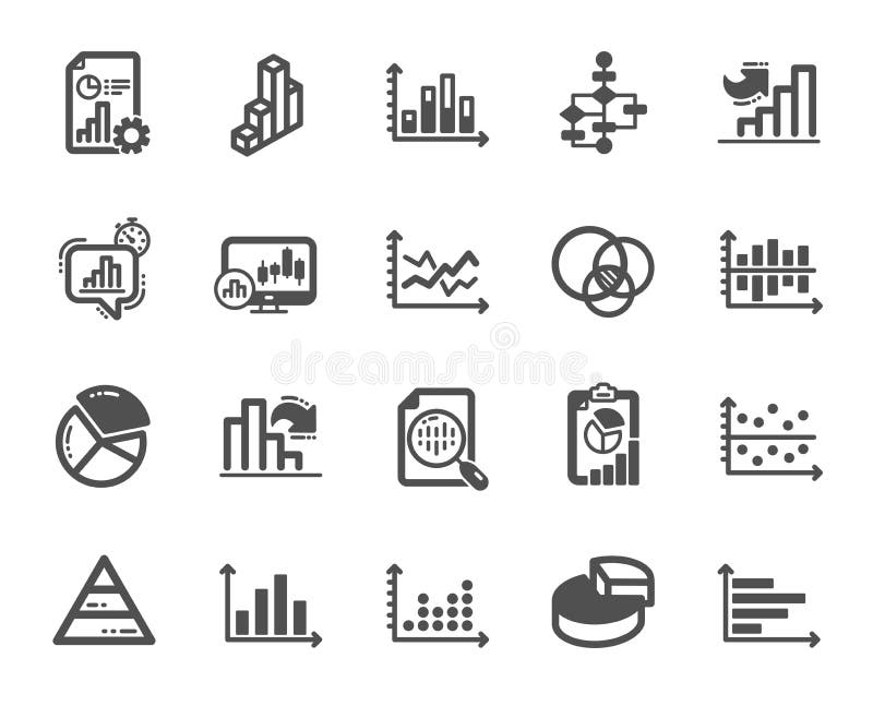 Charts and Diagrams Icons. Set of 3D Chart, Block Diagram and Dot Plot ...