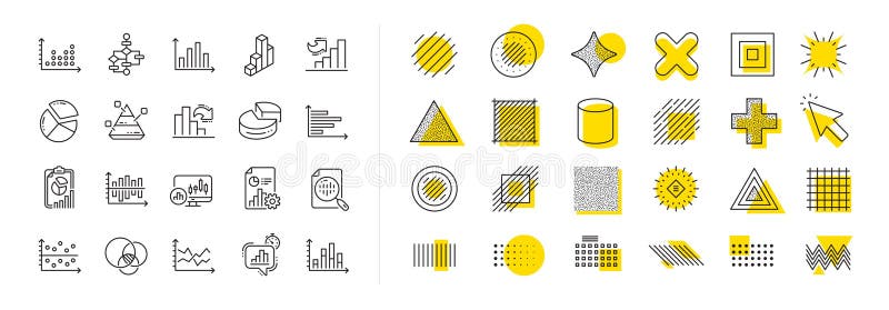 Charts and Diagrams Line Icons. Set of 3D Chart, Block Diagram and Dot ...