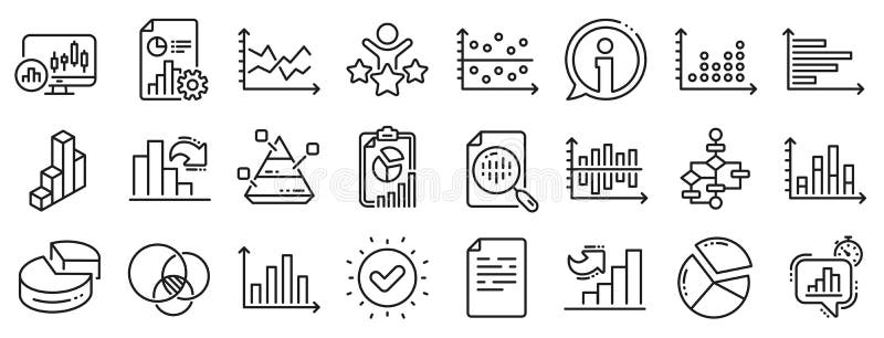 Charts and Diagrams Line Icons. Set of 3D Chart, Block Diagram and Dot ...