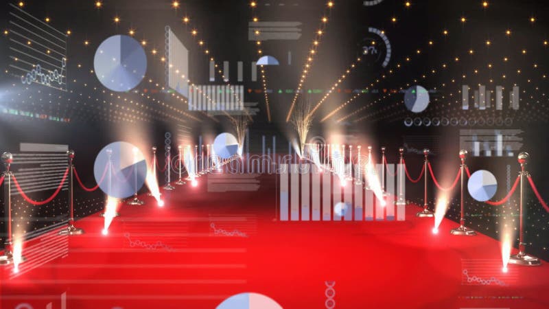 Charts and Graphs Animation Over Red Carpet Event with Spotlights and ...