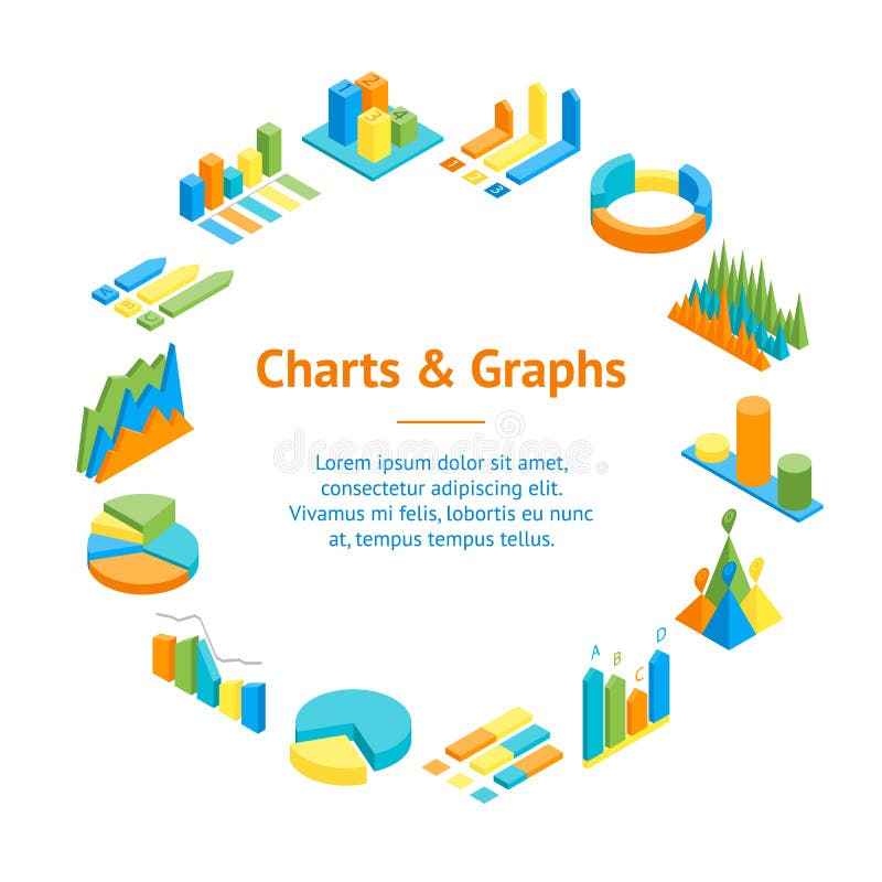 Charts and Graphs Banner Horizontal Set 3d Isometric View. Vector Stock ...
