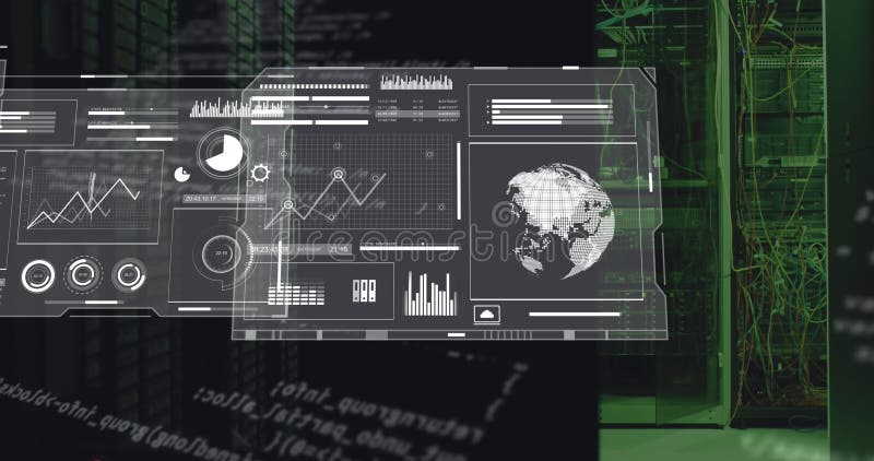 Charts, Graphs, Globe and Data Processing Over Dark Computer Server Room Stock Video - Video of ...